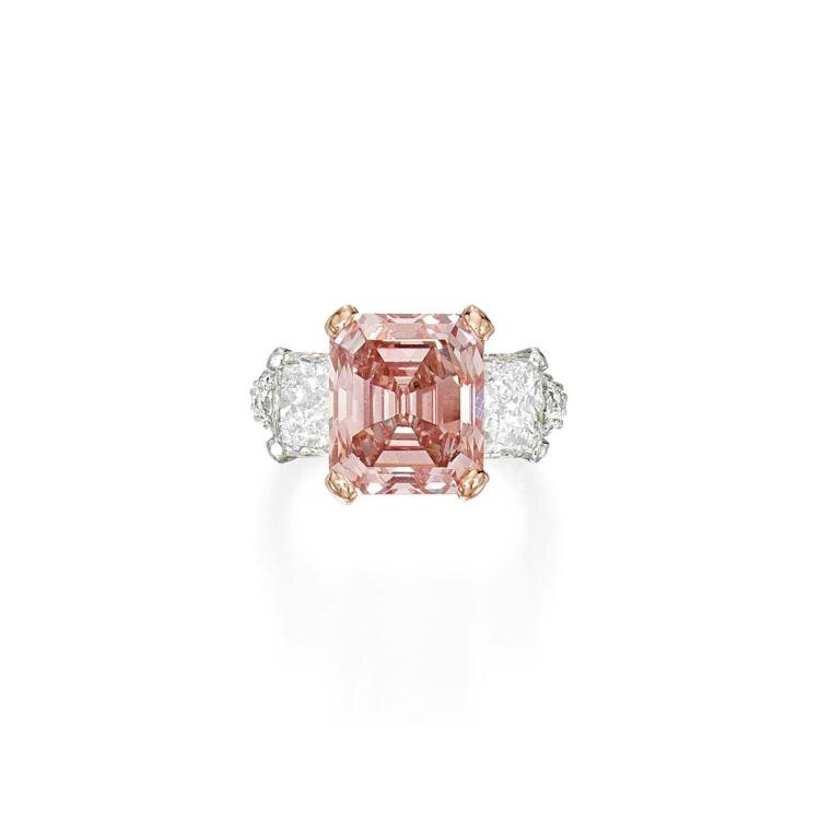 An Important Fancy Intense Orangy Pink Diamond and Diamond Ring - Alain.R.Truong